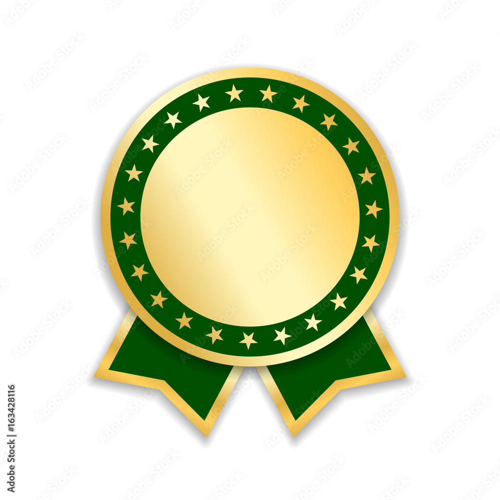 Award ribbon isolated. Gold green design medal, label, badge ...