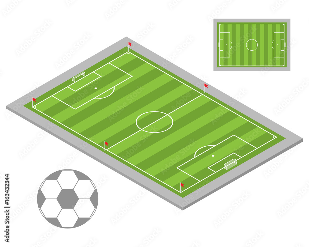 Vector illustration of an isometric projection of a football field ...