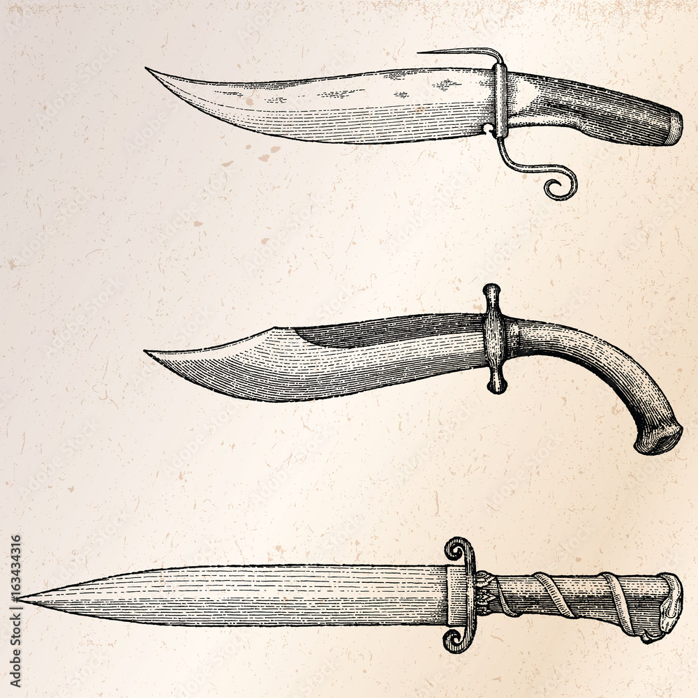 Vintage knife hand drawing engraving illustration Stock Vector | Adobe ...