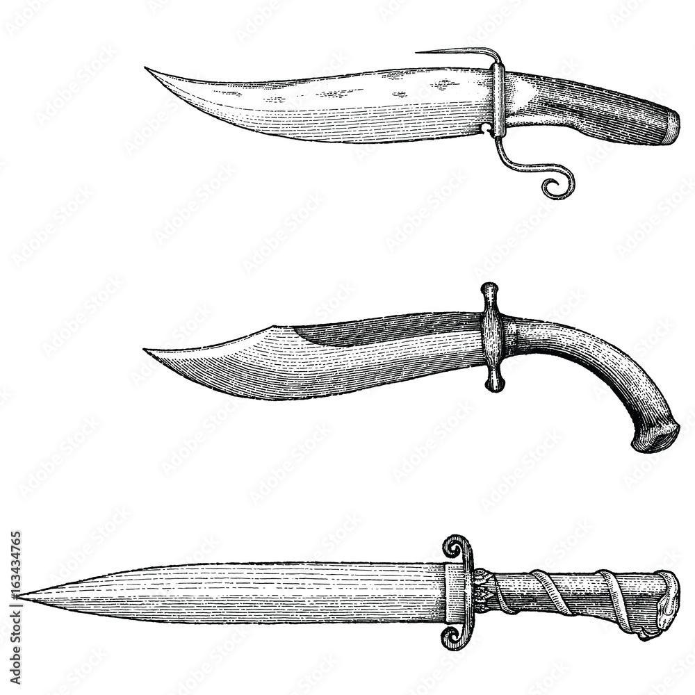 Vintage knife hand drawing engraving illustration Stock Vector | Adobe ...