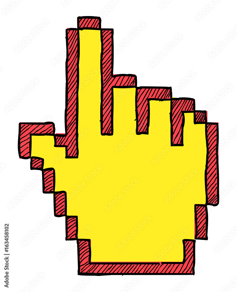 Cartoon image of Hand cursor Icon. Pointer symbol. An artistic freehand ...