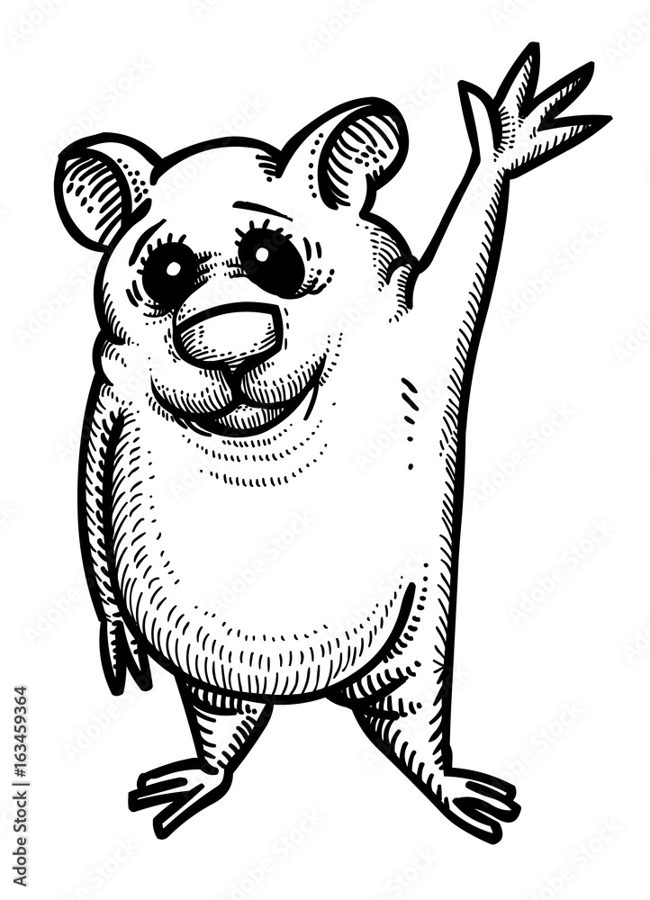 Cartoon image of waving hamster. An artistic freehand picture. Stock ...
