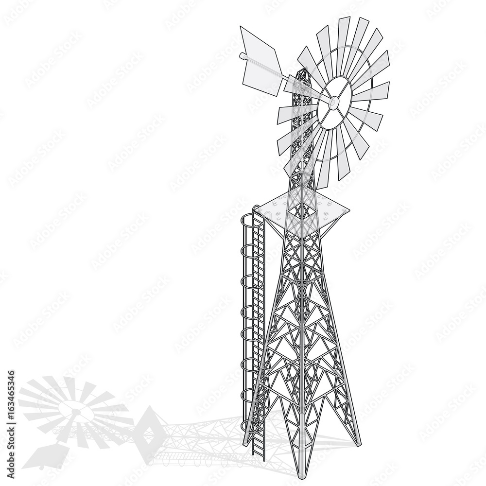 Wind pump for pumping of water on farm. Outlined home wind power plant ...