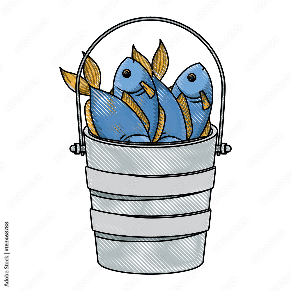 colored pencil silhouette of bucket full fish vector illustration Stock ...