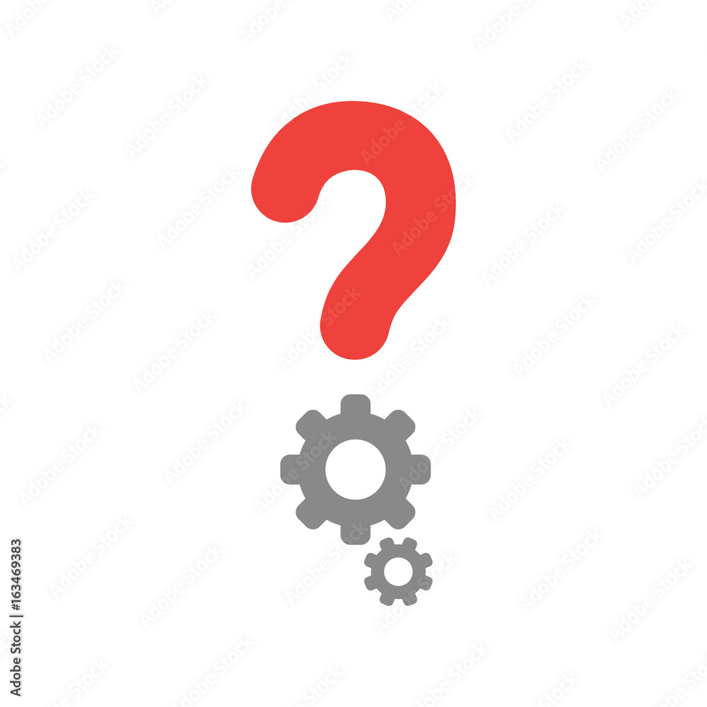 Vector question mark and gears icon on white with flat design style ...