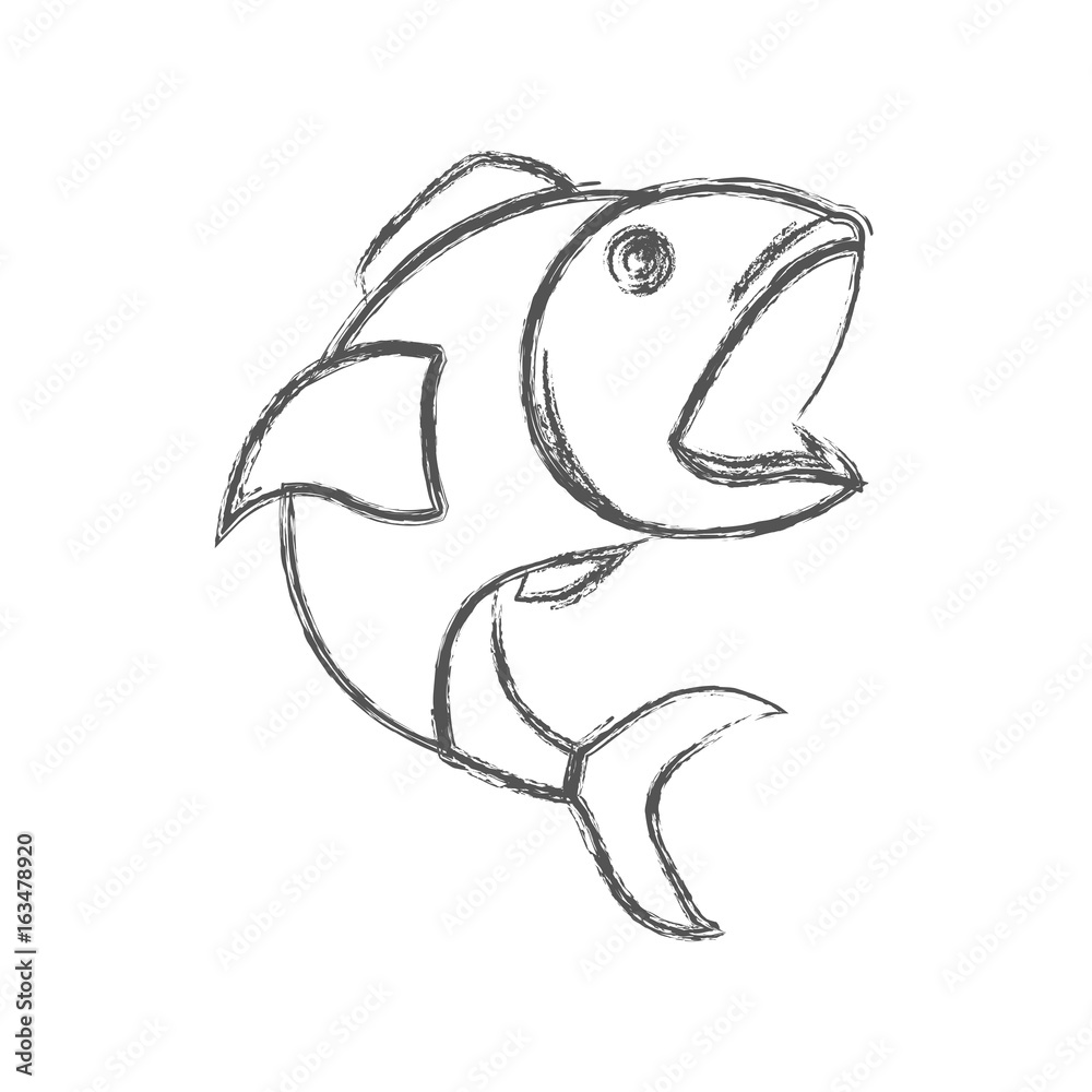 blurred sketch silhouette of open mouth fish vector illustration Stock ...