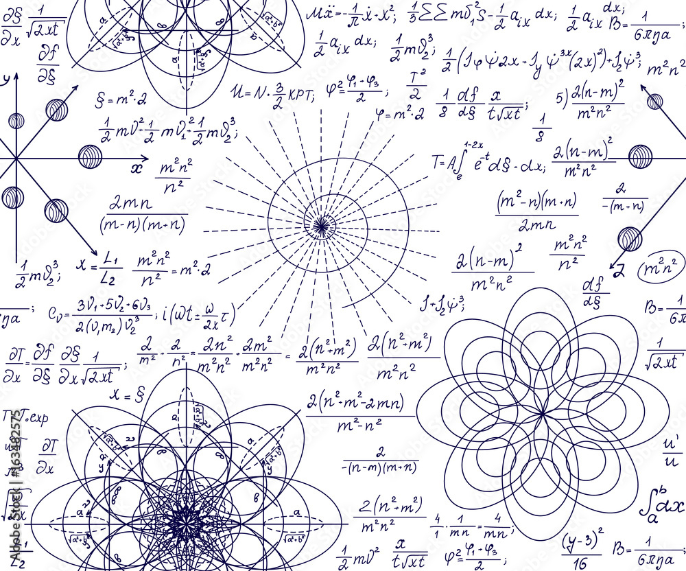 Mathematical vector seamless pattern with handwritten algebra formulas ...