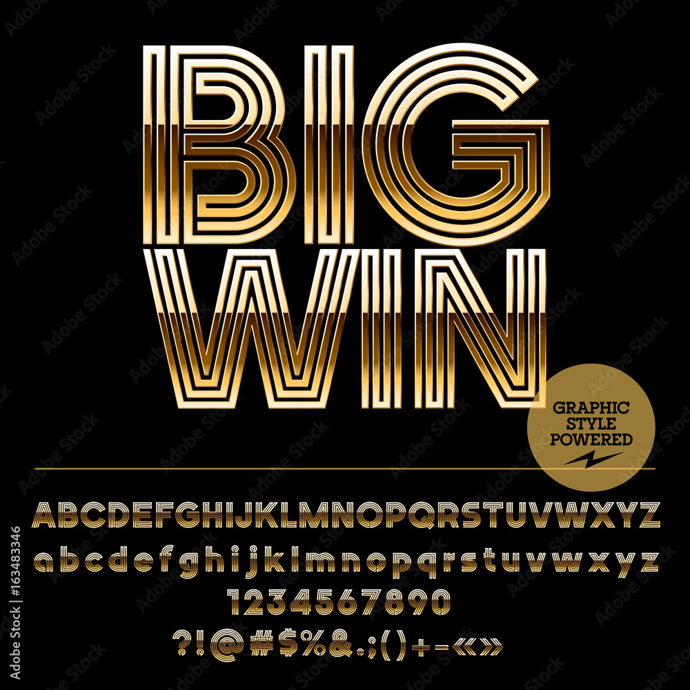 Set of golden Alphabet letters, Numbers and Punctuation symbols. Font ...