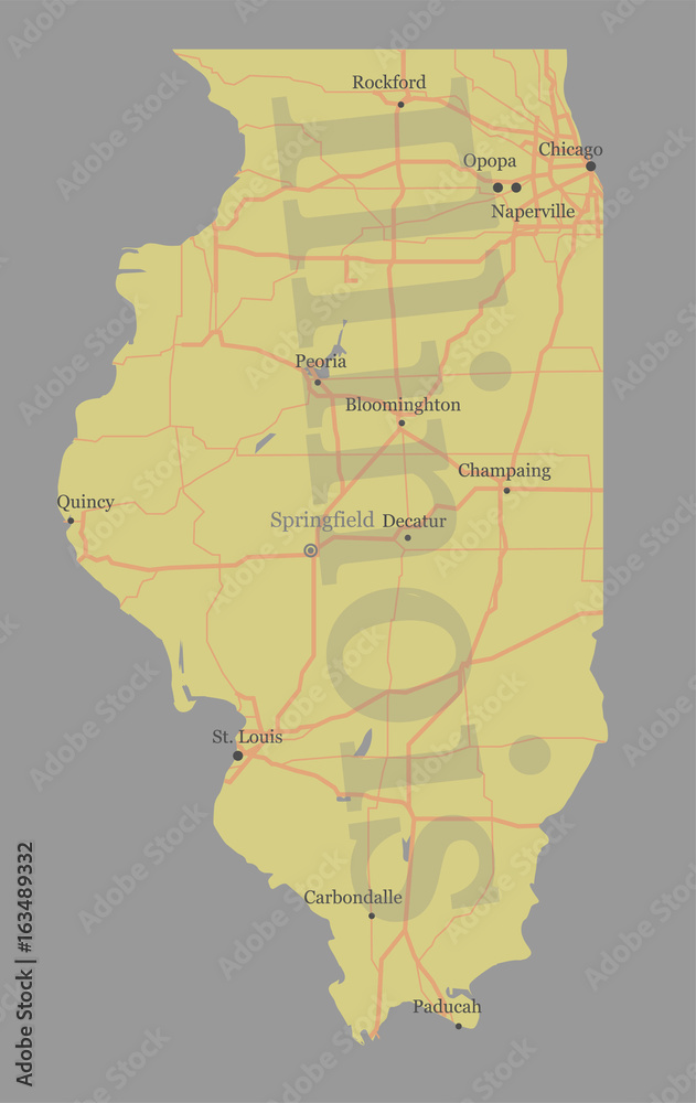 Illinois accurate vector exact detailed State Map with Community ...