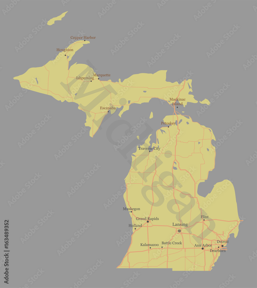 Michigan detailed exact detailed vector State Map with Community ...