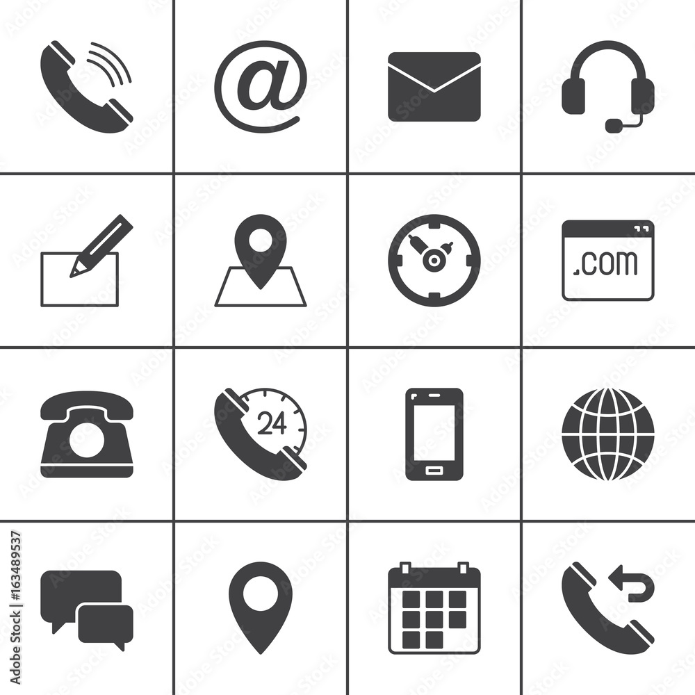 Contact vector icons set, modern solid symbol collection, filled ...