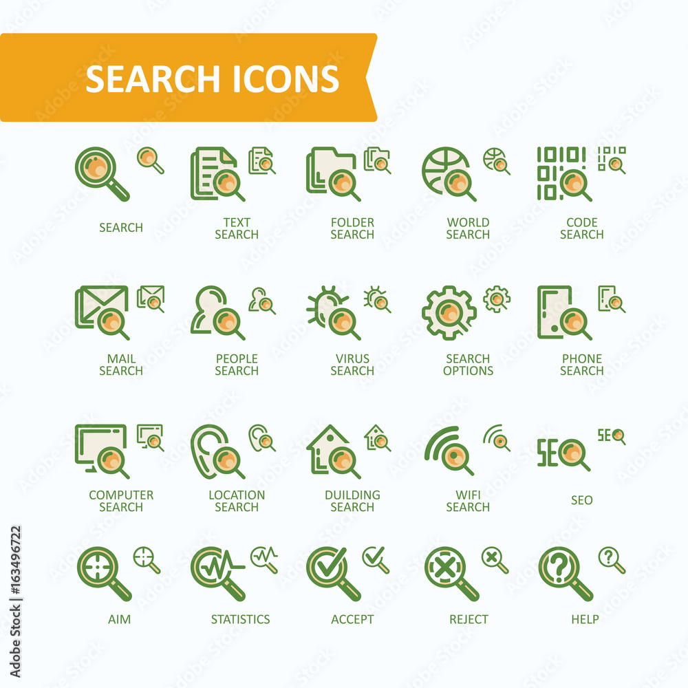 Set of vector illustrations fine line search icons, concept of analysis ...