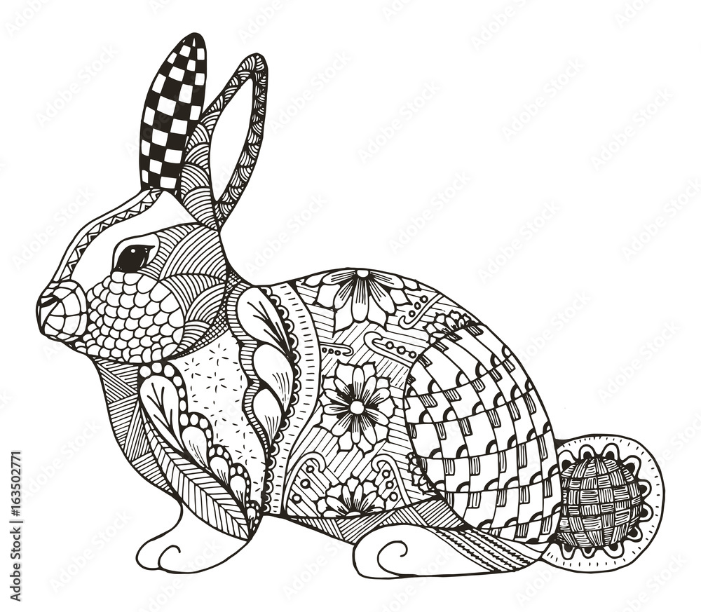 Rabbit zentangle stylized, vector, illustration, pattern, freehand ...