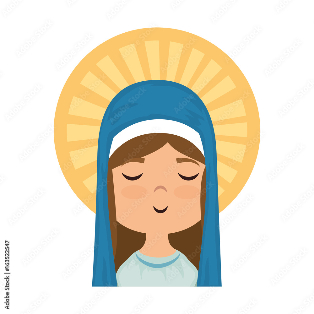 cartoon virgin mary face icon over white background colorful design ...