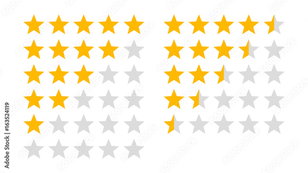 Product rating or customer review with gold stars and half star flat ...