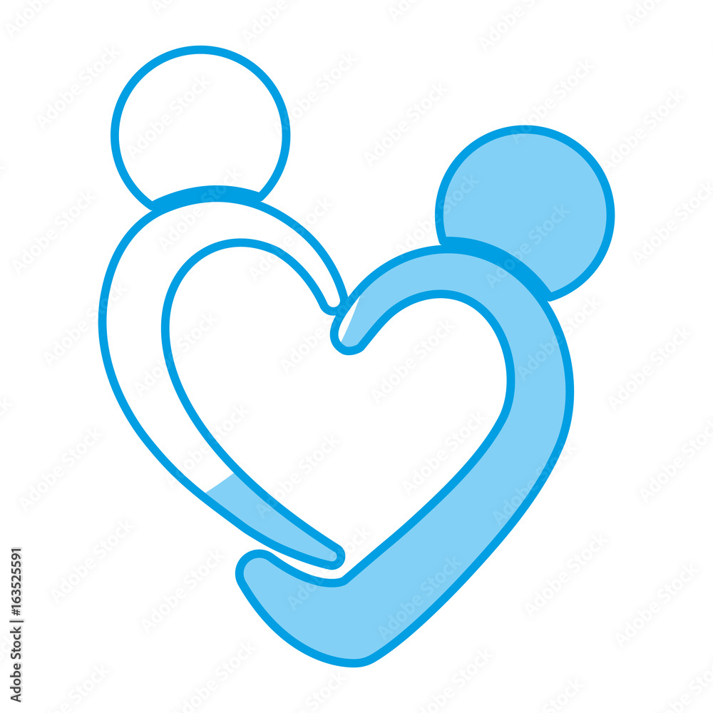 Abstract human figures in heart shape icon over white background vector ...