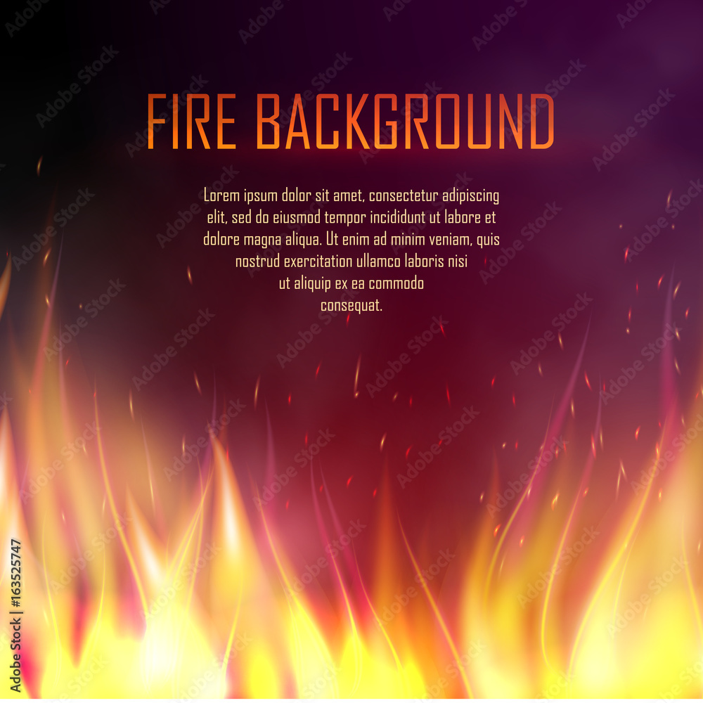 Vector banner with fire. Fiery banner design template. Realistic bright ...