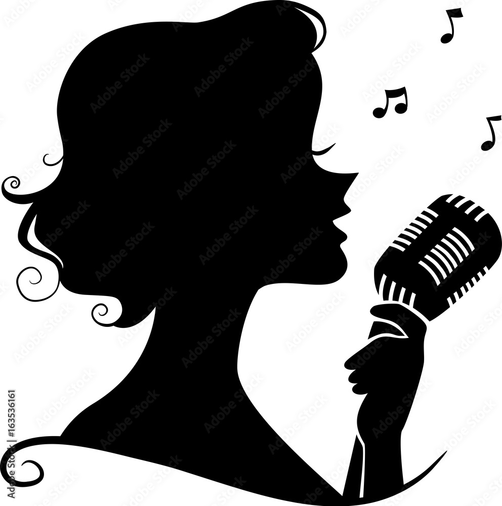 Girl Silhouette Retro Jazz Singer Illustration Stock Vector | Adobe Stock