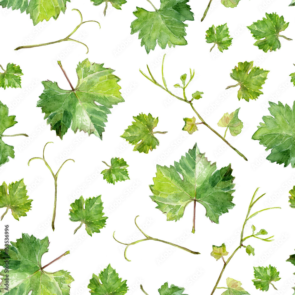 seamless texture of grape leaves, watercolor sketch Stock Illustration ...