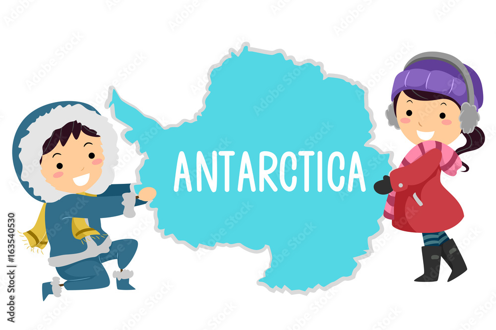 Stickman Kids Continent Antarctica Illustration Stock Vector | Adobe Stock