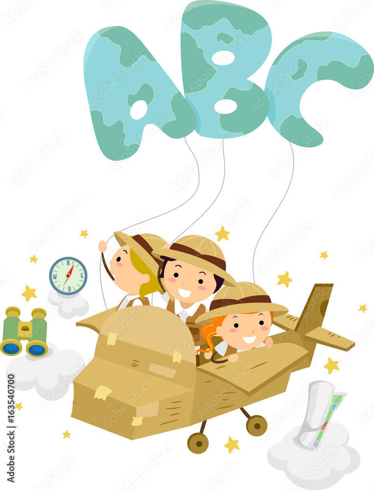 Stickman Kids Explorer Plane Illustration Stock Vector | Adobe Stock
