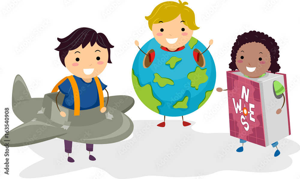 Stickman Kids Geography Costumes Illustration Stock Vector | Adobe Stock