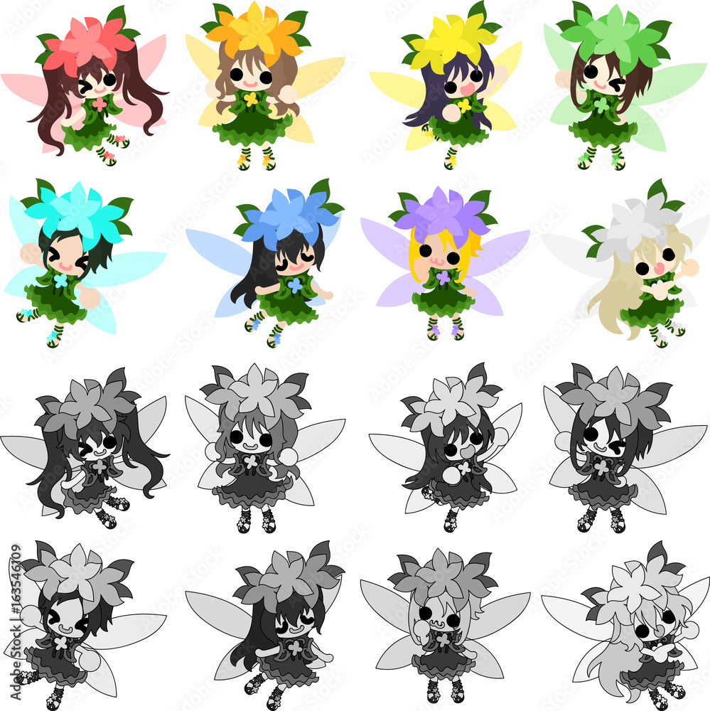 The icons of cute cute fairies Stock Vector | Adobe Stock