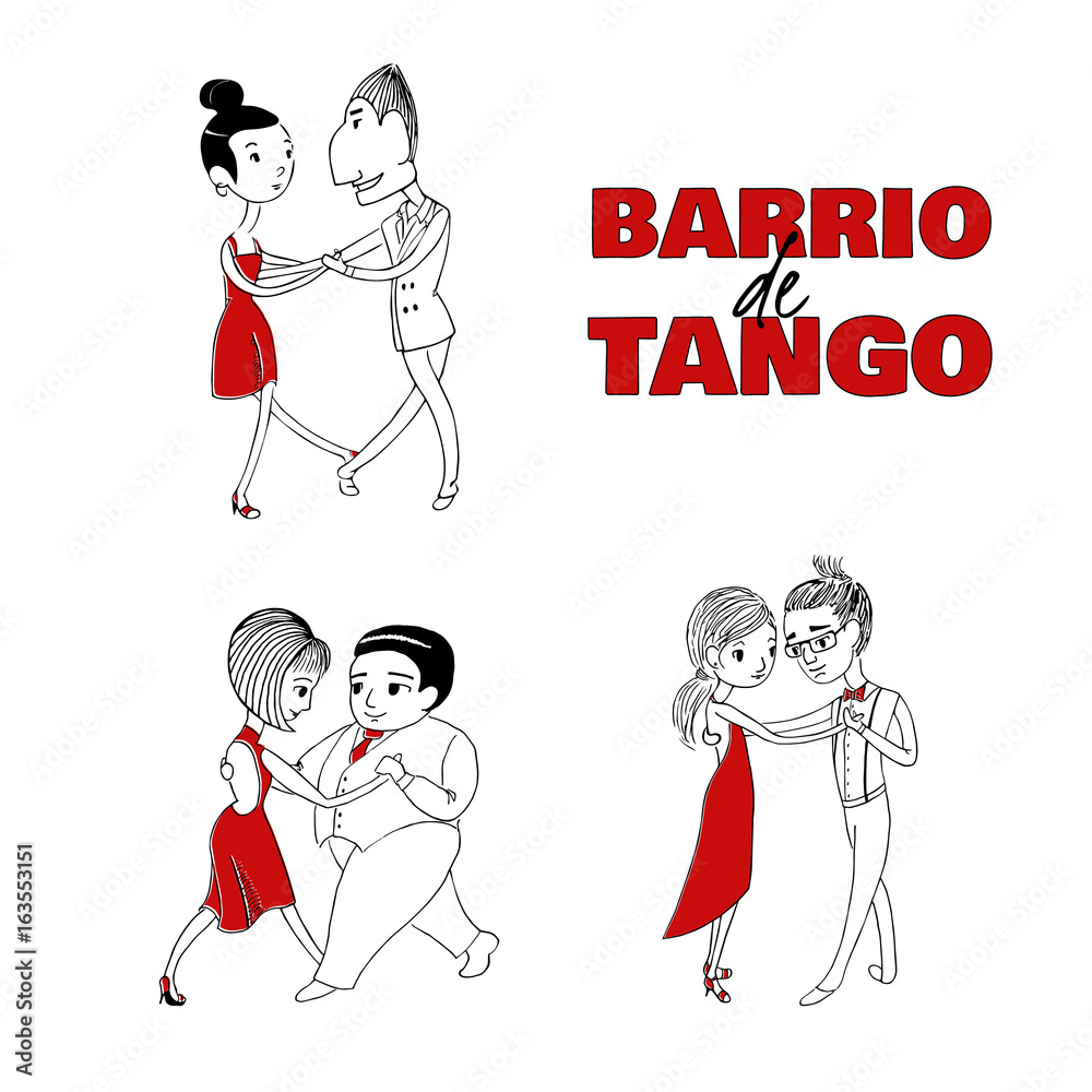 Hand drawn vector illustration of tree dancing couples with Spanish ...
