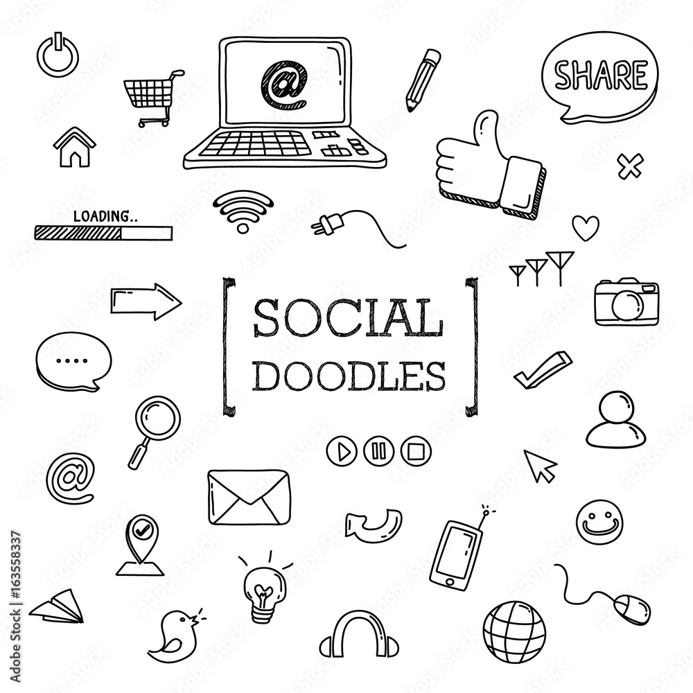 Social Doodle, Hand drawing styles of Social Stock Vector | Adobe Stock