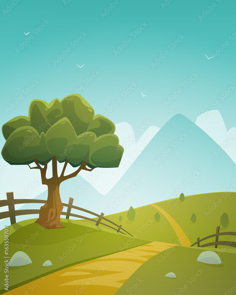 Cartoon illustration of summer countryside landscape. Stock Vector ...