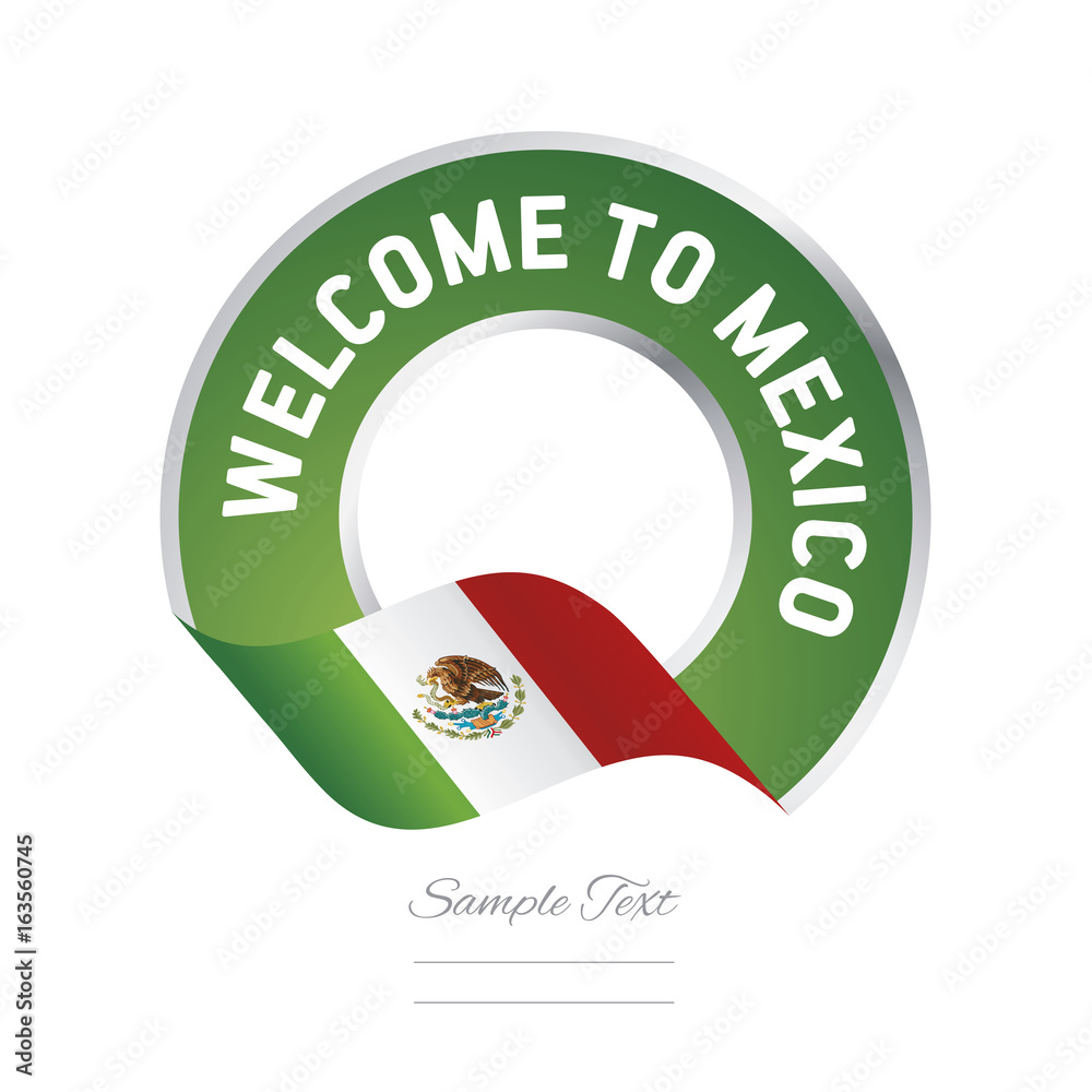 Welcome to Mexico flag green label logo icon Stock Vector | Adobe Stock