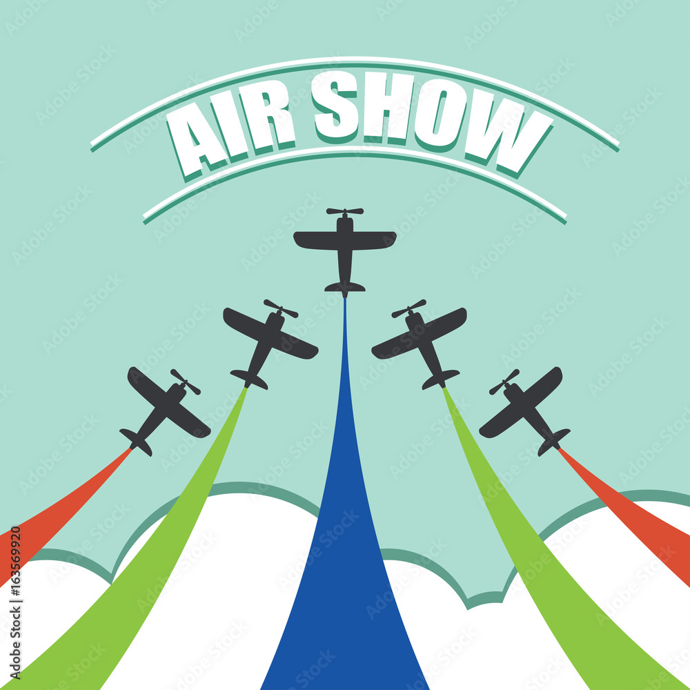 air show. maneuvers of an aero plane in the blue sky. vector ...