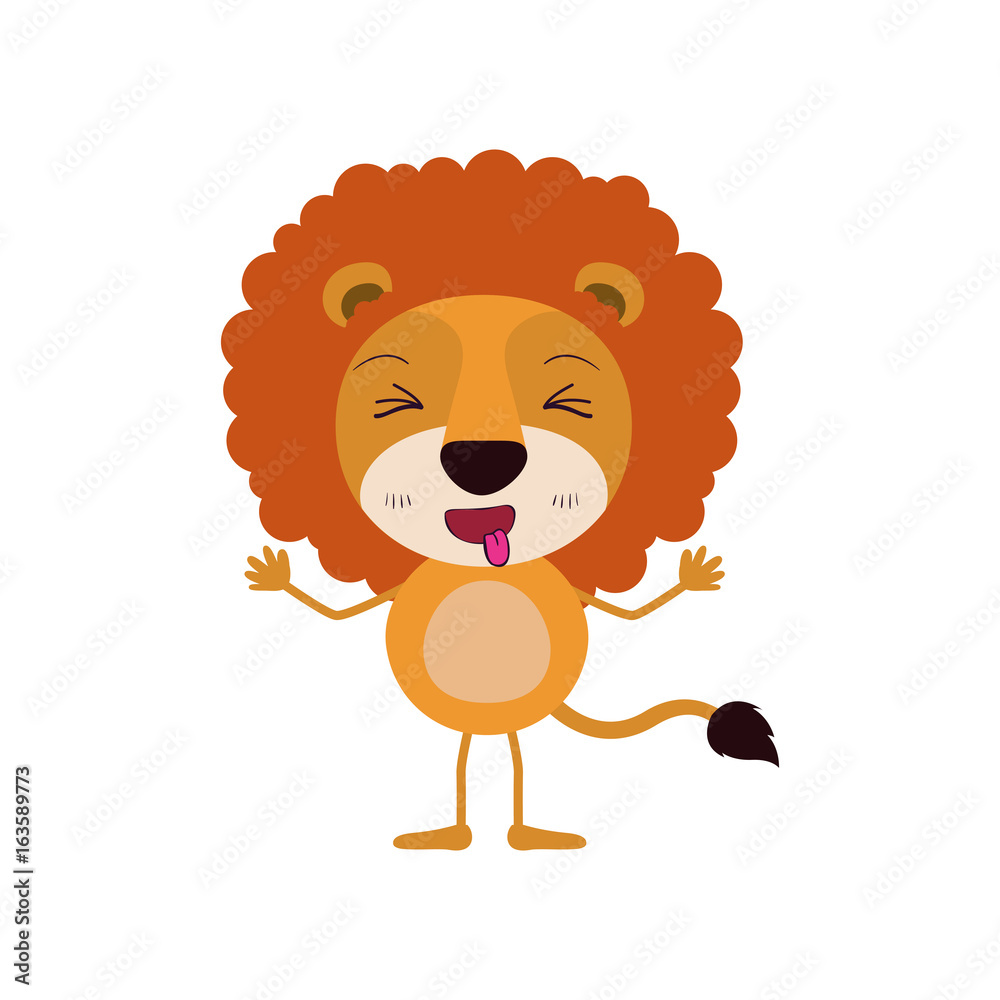 colorful caricature of cute lion disgust expression and sticking out ...