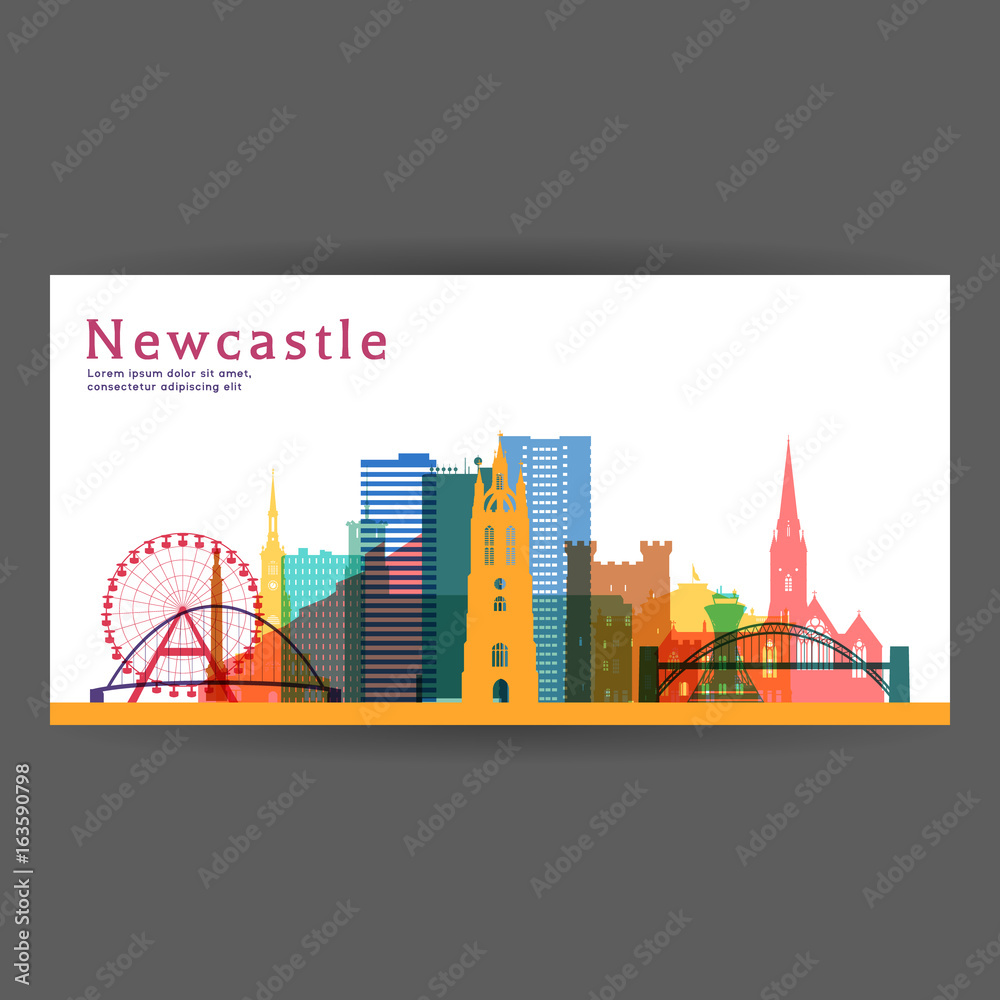 Newcastle colorful architecture vector illustration, skyline city ...