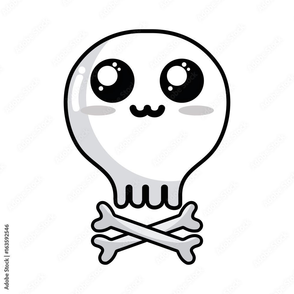 line kawaii cute tender skull with bones Stock Vector | Adobe Stock