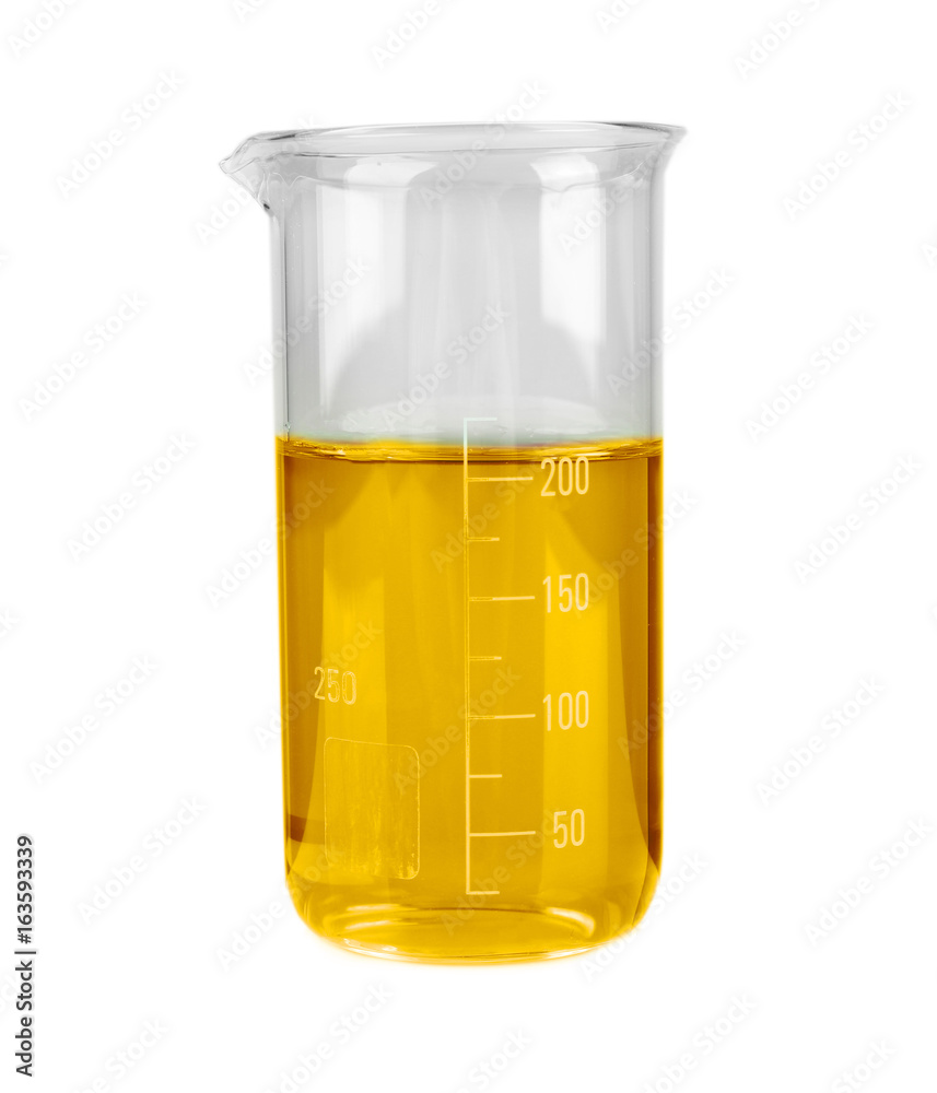 Beaker with color water on white background Stock Photo | Adobe Stock