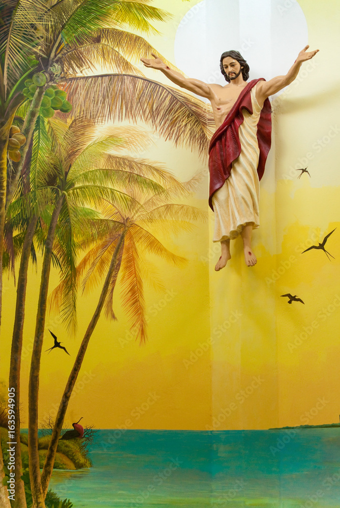 Sculpture of Jesus in the main church of Isabela Island, Galapagos ...