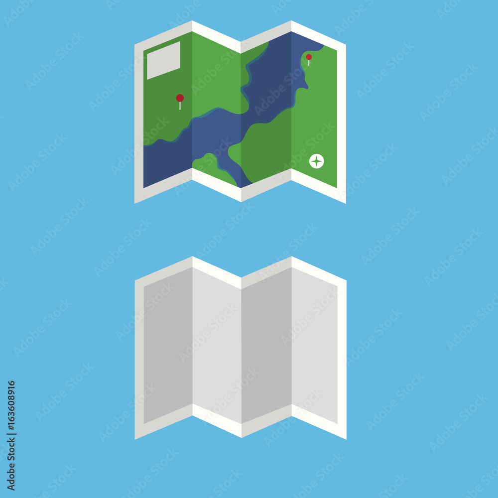 Flat map vector set.Map with detail and unfold vector.Travel map on ...
