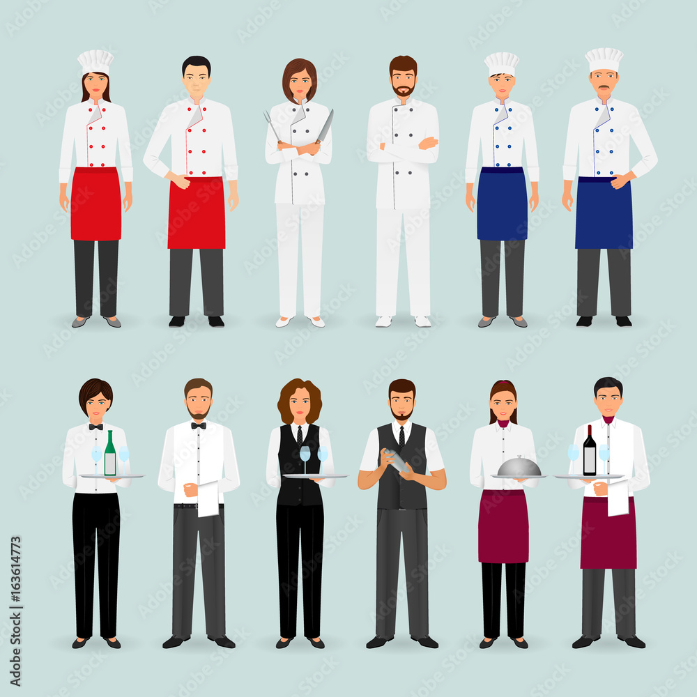 Hotel restaurant male and female team in uniform Group of catering ...