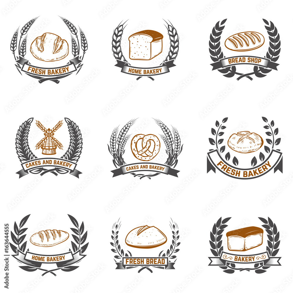 Set of bakery labels. Bread shop, fresh bread. Design elements for ...