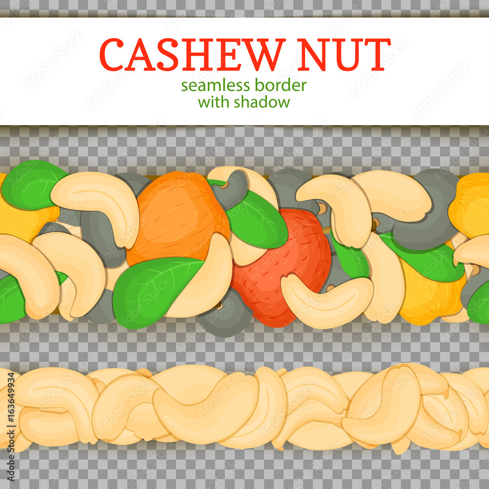 Ripe cashew nut horizontal seamless borders . Vector illustration card ...