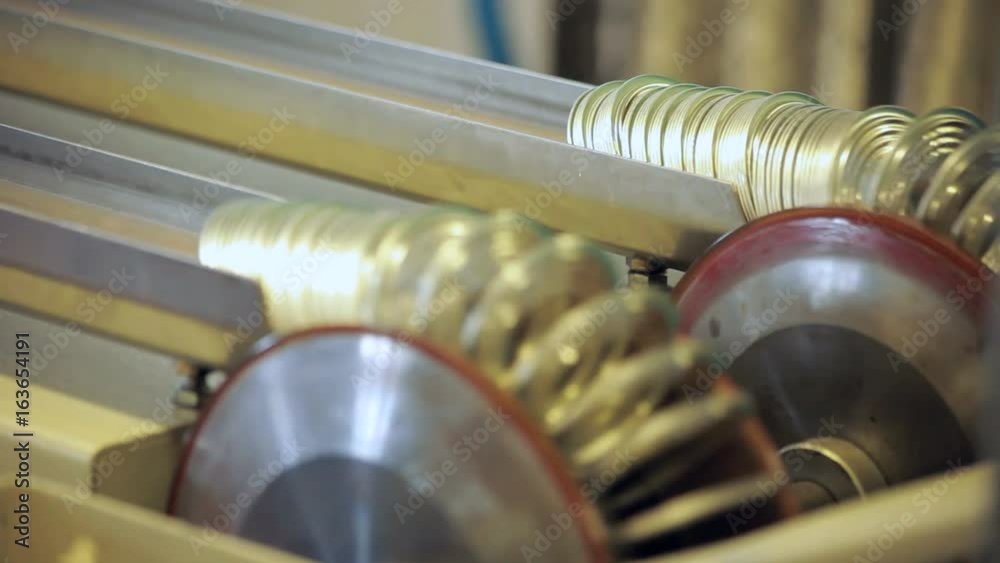 Canning factory conveyor belt. Can lid manufacturing line. Jar lid for ...