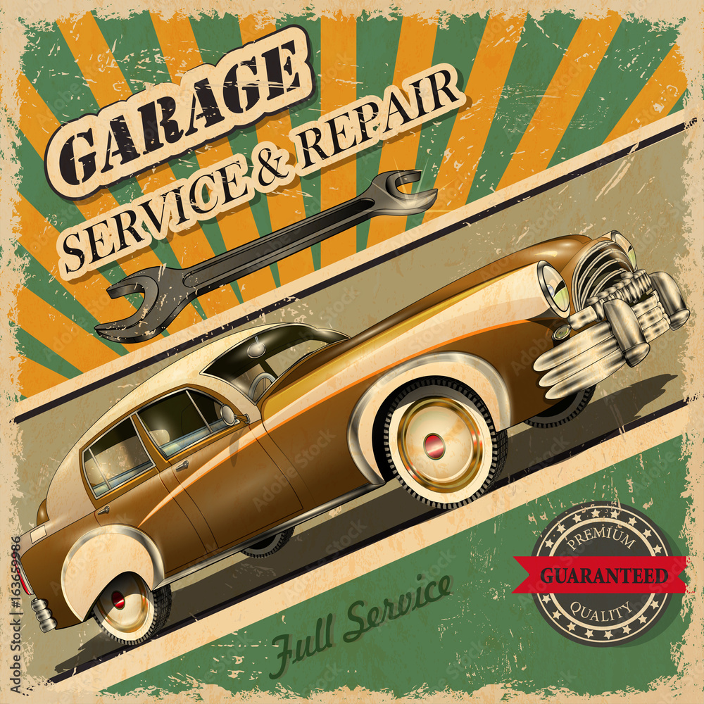 Vintage garage retro poster Stock Vector | Adobe Stock