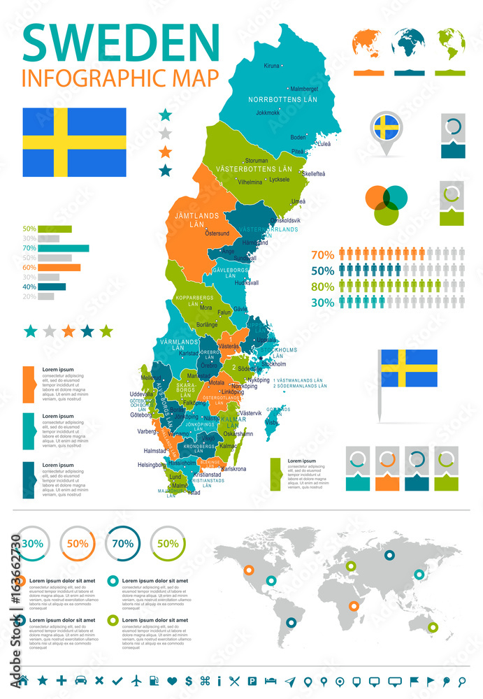 Poster Sweden - infographic map and flag - illustration – Wall Art ...