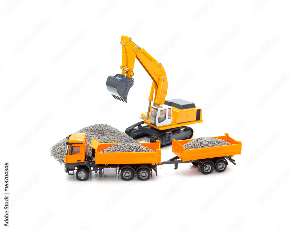 toy cable excavator and heavy truck Stock Photo | Adobe Stock