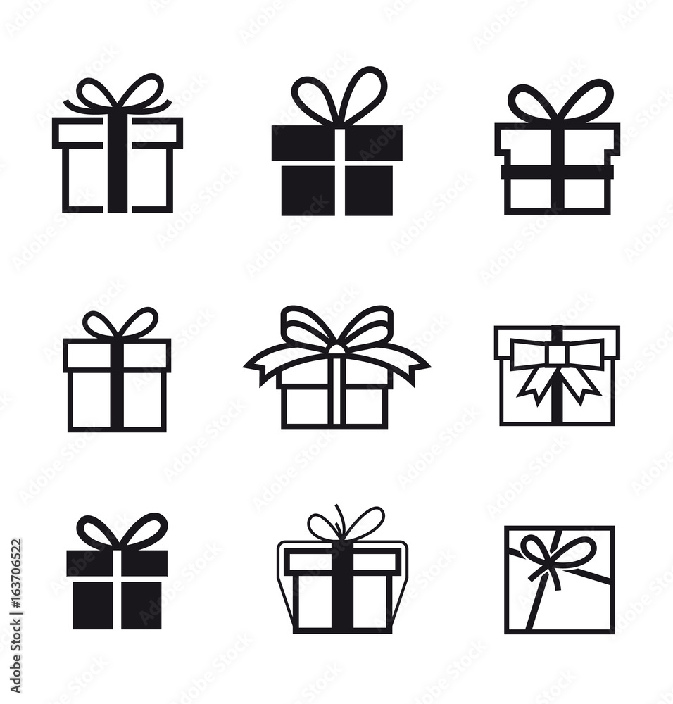 Set of gift icons. Isolated on white background. Vector pictograms ...