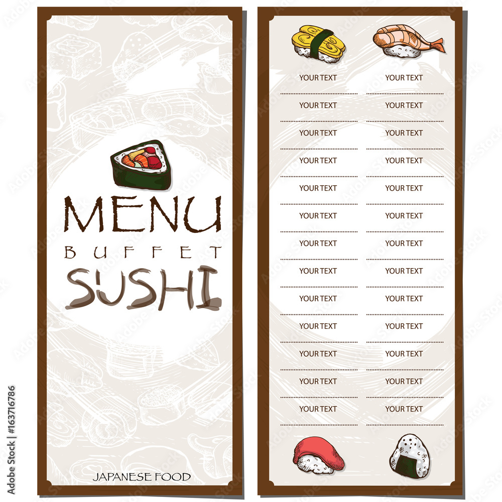 menu japanese food sushi restaurant template design hand drawing ...