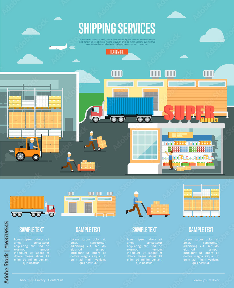Shipping services and retail distribution poster. Freight trucking ...
