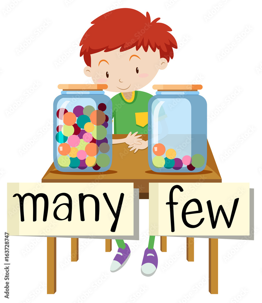 Opposite wordcard for many and few Stock Vector | Adobe Stock